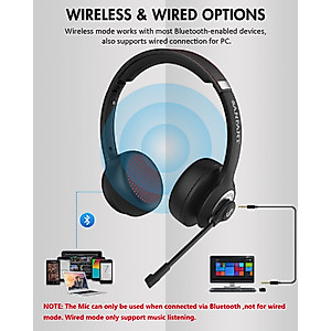 Sanfant Bluetooth Headset, V5.0 Stereo Wireless On-Ear Headphones with Flip-to-Mute Mic, 22H Playtime, Bluetooth/Wired Office Headset with Mic for Laptop/Cell Phone/Tablet