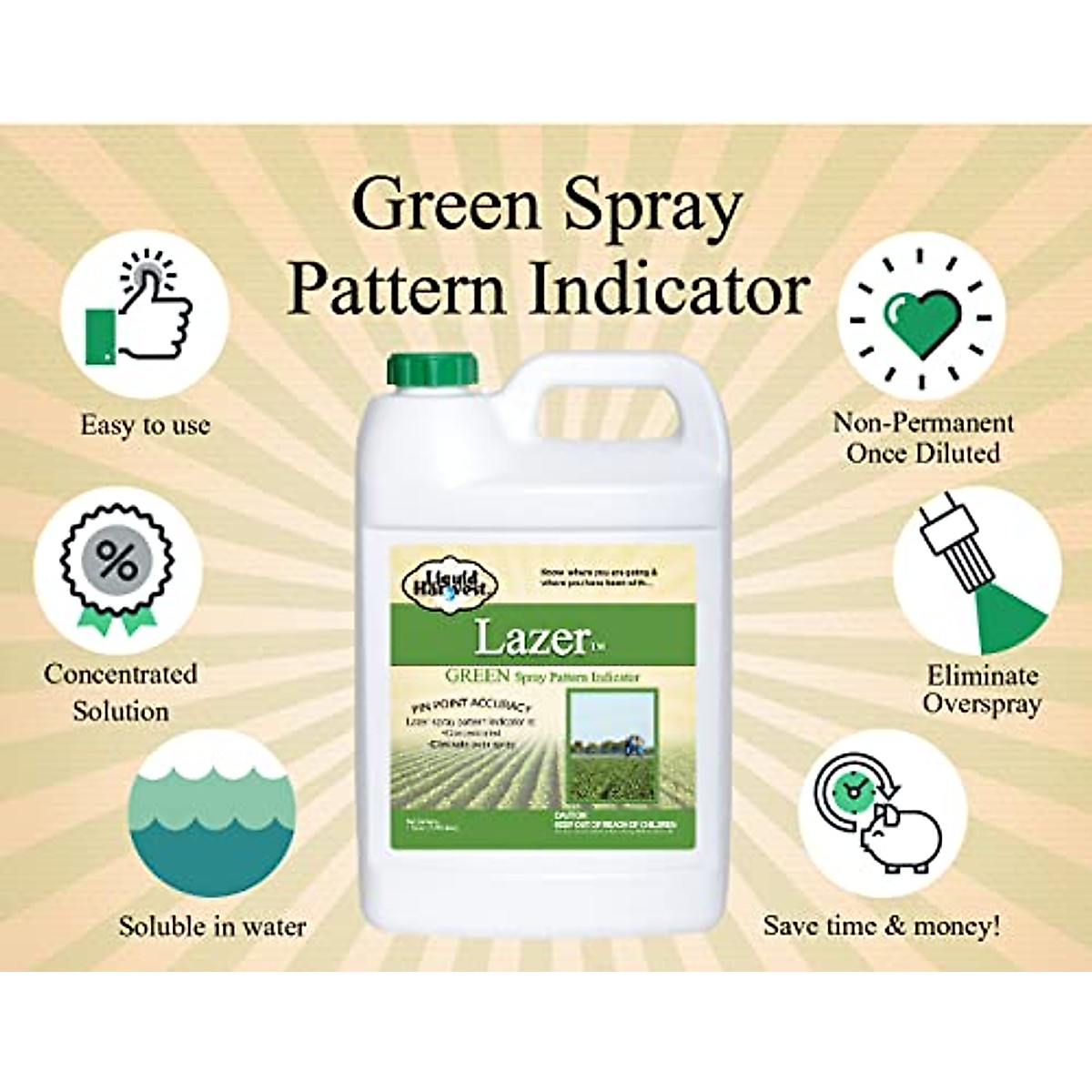 Liquid Harvest Lazer Green Concentrated Spray Pattern Indicator - 1 Gallon (128 Ounces) - Perfect Weed Spray Dye, Herbicide Dye, Fertilizer Marking Dye, Turf Marker and Herbicide Marker