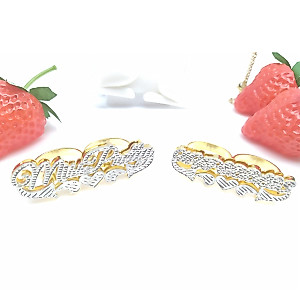 HAOQINA Double Plated 2 Finger Name Rings Custom 2 Tone Nameplate Unisex 3D Name Rings Birthday Wedding Engagement Gifts