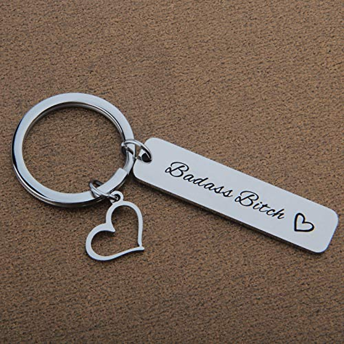 QIIER Badass Bitch Keychain Cancer Awareness Keychain Survivor Jewelry Graduation Gift Best Friend Keyring Gift (silver)