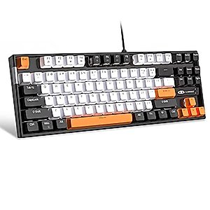 MageGee 75% Mechanical Gaming Keyboard with Yellow Switch, LED White Backlit Keyboard, 87 Keys Compact TKL Wired Computer Keyboard for Windows Laptop PC Gamer - White/Black