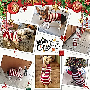 Hotumn Christmas Dog Sweaters Elks Pattern Dog Coat Xmas Classic Striped Style Dog Clothes Knitwear for Small Dogs Cats - Red (Large)