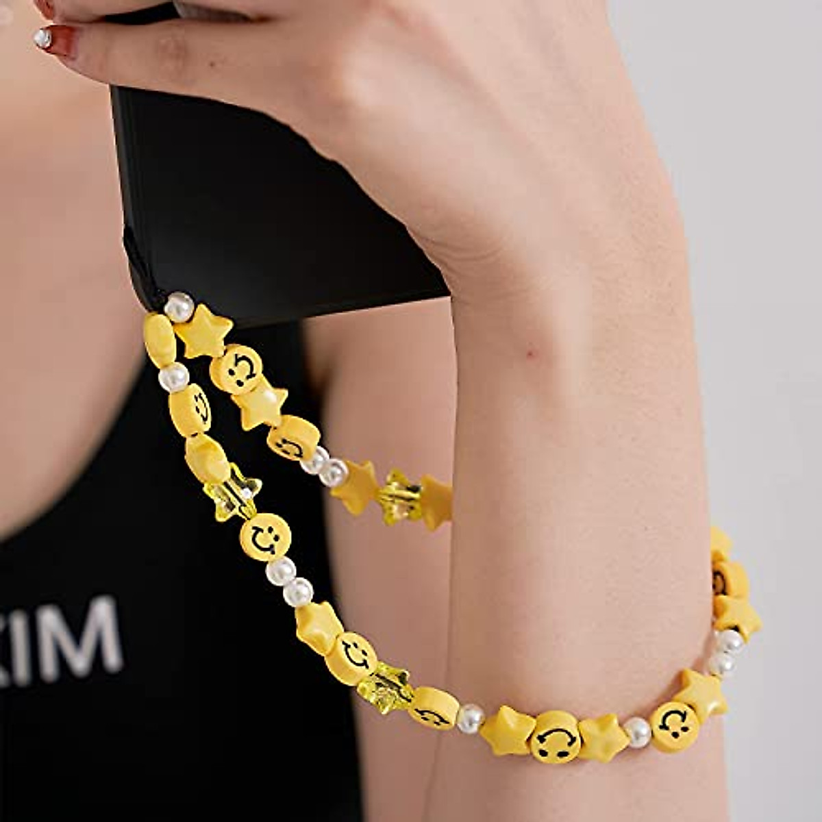 Vatogon Beaded Phone Strap Y2K Beaded Phone Charms Smiley Face Fruit Star Letter Pearl Handmade Rainbow Acrylic Polymer Clay Beads Keychain for Women Girls (6Pcs-D)