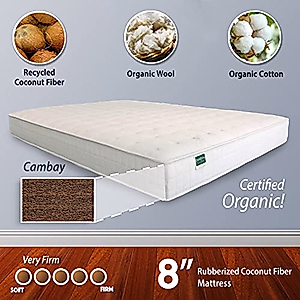 NATURAL LIFE PALMPRING Cambay Queen Mattress - Organic Coconut Coir 8” Extra Firm 1 Layer Comfortable Sleep Bed Dust Free