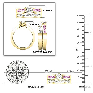 Dazzlingrock Collection Round Pink Sapphire & White Diamond Ladies Wedding Ring Set in 14K Yellow Gold, Size 7.5