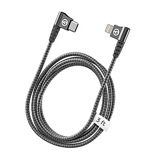 GALVANOX Right Angle Lightning to USB-C Cable (Apple MFi Certified) Braided iPhone Charger L-Shape Cord for Fast Charging iPhone 12/13/14 Pro Max/SE/11/Xs/XR