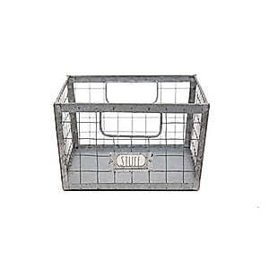 Rae Dunn Wire Storage Basket – Galvanized Steel and Solid Wood Organizer – Decorative Folder Bin with Two Handles and Label Slot - for Office, Bedroom, Living Room, Closet and More