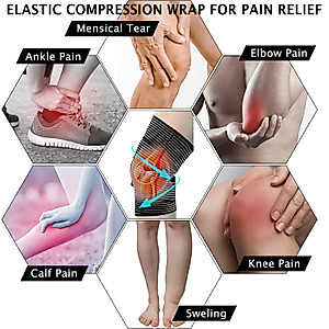 2Pcs Knee Wraps for Leg Calf Thigh Extra Long Elastic All Purpose Support Wrap Brace Compression Bandage for Pain Relief Weightlifting Powerlifting Squats (71in, Black, 2)