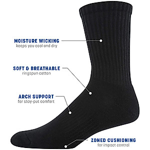 Gildan Men's Active Cotton Crew Socks, 10-Pairs, Black, Shoe Size: 6-12