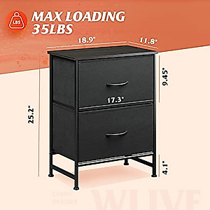 WLIVE 2-Drawer Nightstand and 5-Drawer Dresser Set, Fabric Storage Tower for Bedroom, Hallway, Nursery, Closets, Tall Chest Organizer Unit with Textured Print Fabric Bins, Steel Frame, Charcoal Black