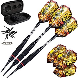 Viper by GLD Products unisex adult Viper Jaguar 80 Tungsten Soft Tip Darts with Storage Travel Case Medium Knurling 18 Grams, Red, Two Wide Knurled Sections US