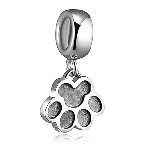 LAMOONY Puppy Dog Paw Dangle Charms 925 Sterling Silver Dog Charm Pet Charm Animal Footprint Charm for Diy Charms Bracelets