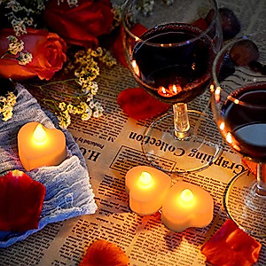 BLOCE 1000 Pieces Artificial Rose Petals with 24Pcs Heart Battery LED Tealight Candles, Rose Petals for Romantic Night for Him Set Valentine's Day (Warm White)