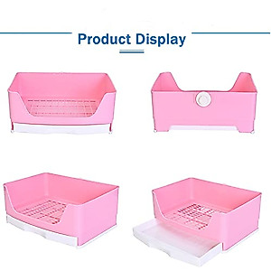 WEWAYKGJ Rabbit Litter Box Large Rabbit Potty Box with Drawer Bunny Corner Litter Pan Potty Trainer Pet Toilet with Cleaning Set for Adult Hamster Guinea Pig Ferret Bunny and Other Animals(Pink)