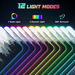 ITNRSIIET RGB Gaming Mouse Pad, Full Desk XL Extended Large Gaming Mousepad, 12 Lighting Modes 30% Thicker Big LED Desk Mat for Gamers, 32 x 12 inches, Ink Painting Misty Forest