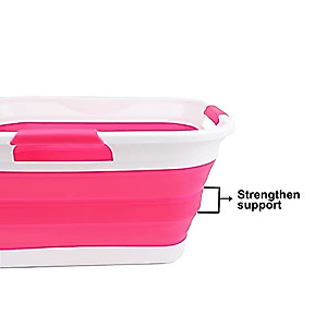 SAMMART 30L(8 gallon) Collapsible Plastic Laundry Basket - Foldable Pop Up Storage Container/Organizer - Space Saving Hamper/Basket - Water Capacity 24L(6.3 gallon) (White/Rose Pink)