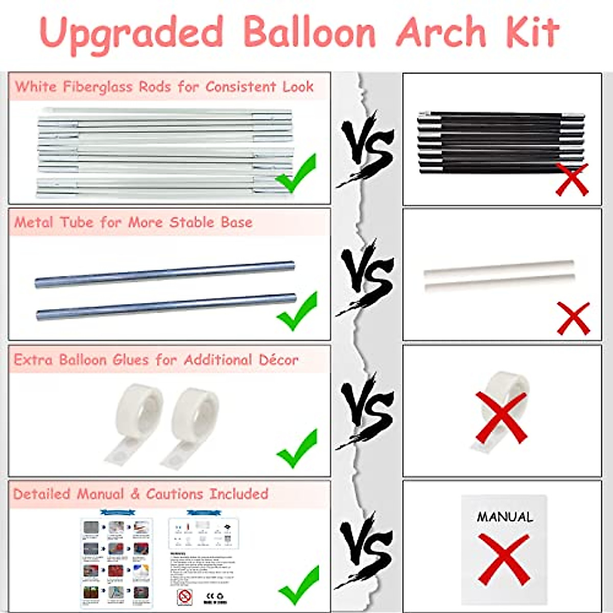 Upgraded Balloon Arch Stand Kit, Balloon Arch Frame with 15 White Rods, Steel Pipes, Balloon Pump and Water Fillable Base, Adjustable Height for Wedding Baby Shower Birthday Party Decoration