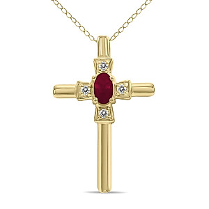 SZUL Ruby and Diamond Cross Pendant 10K Yellow Gold