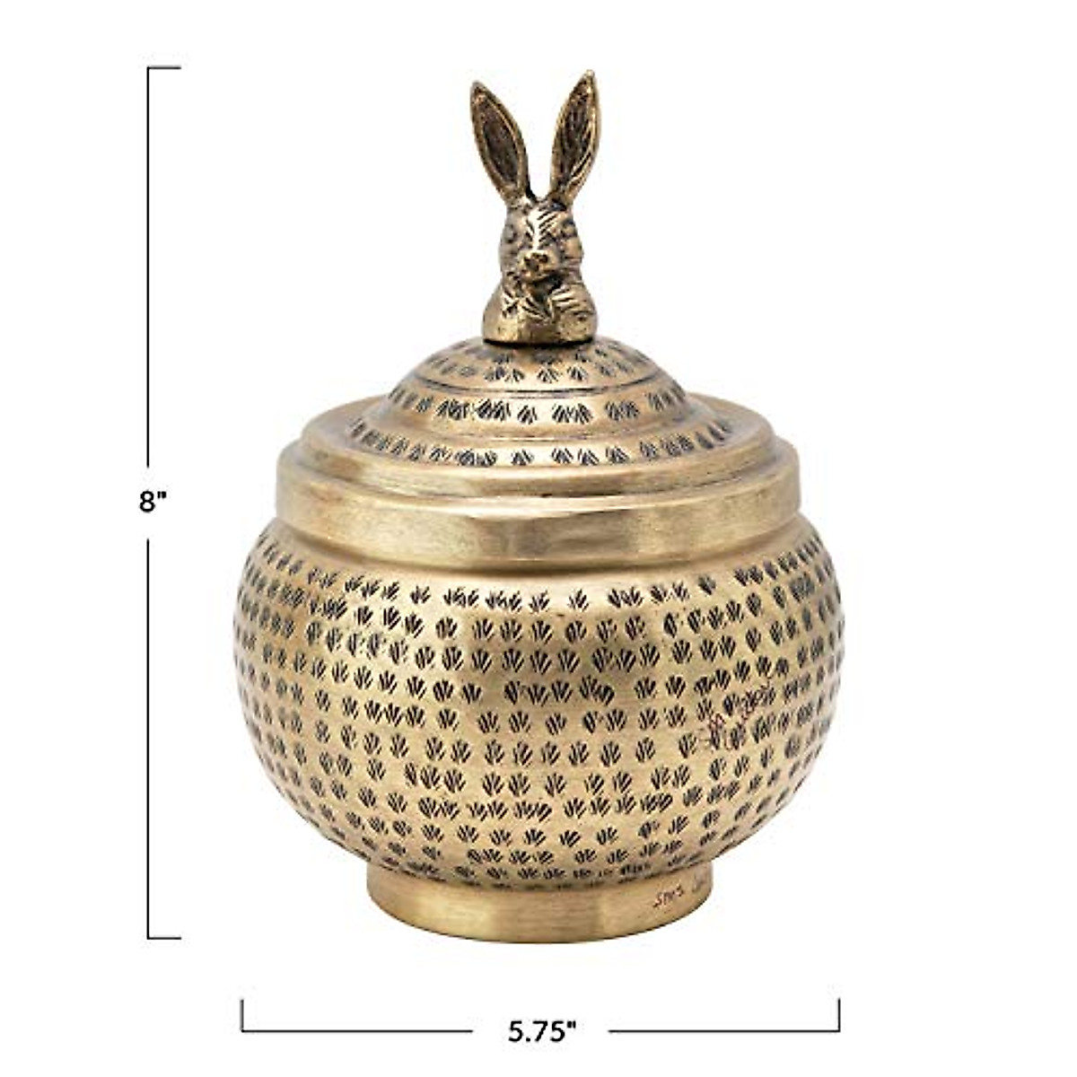 Creative Co-Op Hammered Metal Container with Rabbit Finial, Brass Finish Storage Box