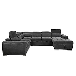 FANYE Gray Corner Sectional Sleeper Reversible Storage Chaise, Modern Convertible Practical Sofa W/Pull Out Sleep Couch Bed for Home Apartment OfficeGray U-Shaped