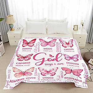 Butterfly Bible Verse Blanket, Inspirational Scripture Religious Gifts for Christian, Warm Soft Flannel Bible Throw for Bed Sofa Decoration 50"x60" for Teen