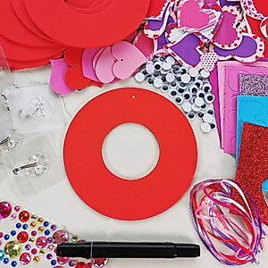 Winlyn 12 Sets Heart Wreath Ornaments Decorations Valentine Crafts Kits for Kids Classroom DIY Valentine's Day Heart Wreath Assorted Heart Cutouts Foam Stickers Googly Eyes Valentine Gift Exchange