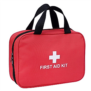 First Aid Kit - 230 Piece - for Car, Home, Travel, Camping, Office or Sports | Red Bag/Reflective Cross, Fully Stocked with Essential Supplies for Emergency and Survival