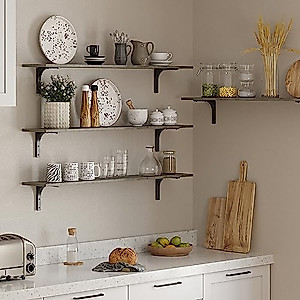 DINZI LVJ Long Wall Shelves, 47.3Inch Wall Mounted Shelves Set of 2, Extra Large Wall Storage Ledges with Sturdy Metal Brackets for Living Room, Bathroom, Bedroom, Kitchen, Grey Wash