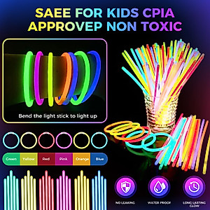 SHQDD 238 PCS Glow in the Dark Party Supplies, 24 PCS Glow Fiber Optic Wands, 14 PCS LED Glasses and 100 PCS Glow Sticks, 100 PCS Connectors, New Year Party Favors for Concert, Raves Birthday