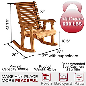 Amish Heavy Duty 600 Lb Roll Back Pressure Treated Rocking Chair with Cupholders (Cedar Stain)