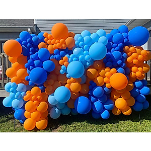 Orange and Blue Balloons, 12 Inch Orange White Blue Balloons Pastel Orange Royal Blue White Balloons with Ribbons for Birthday Baby Shower Graduation Engagement New Year Party Decorations