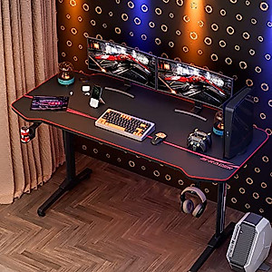 Homall Gaming Desk 55 Inch Computer Desk Racing Style Office Table Gamer Pc Workstation T Shaped Game Station with Free Mouse Pad, Cup Holder and Headphone Hook (55 Inch, Black)