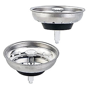 CORNERJOY 2 PCS Kitchen Sink Strainer and Stopper Combo Basket Replacement for Standard 3-1/2 inch Drain,Stainless Steel Basket with Rubber Stopper Bottom