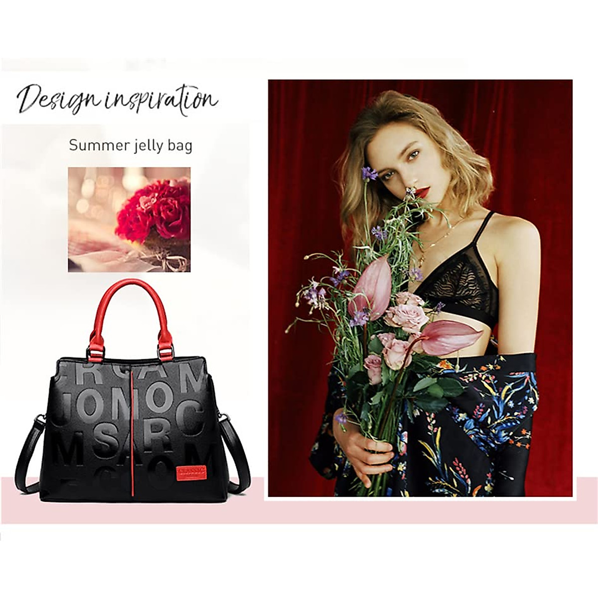 NEWSTYP Ladies Quality Leather Letter Shoulder Bags for Women 2021 Luxury Handbags Women Bags Designer Fashion Large Capacity Tote Bag (Red)