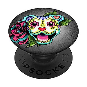 Smiling Pitbull in White - Day of the Dead Sugar Skull Dog PopSockets PopGrip: Swappable Grip for Phones & Tablets
