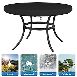 Ziewee Round Outdoor Table Cover Waterproof 60" Dia x 6" H Round Patio Furniture Covers 600D Patio Table Top Cover for Table and Chair Sets Rainproof & Windproof Anti-UV Patio Table Cover 150x15cm