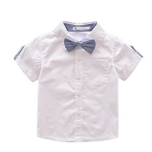 EGELEXY Toddler Baby Boys Gentleman Outfits Short Sleeve T-Shirt+Bib Pants+Bow Tie 12Pcs