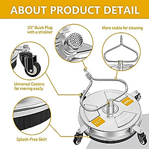 EVEAGE 13.7" "Viper Surround Pressure Washer Surface Cleaner with 4 Wheels Stainless Steel Washer Surface Cleaner & Unique Bending Rod Design 2 Nozzels for Cleaning Driveway, Sidewalk, Max 4000PSI