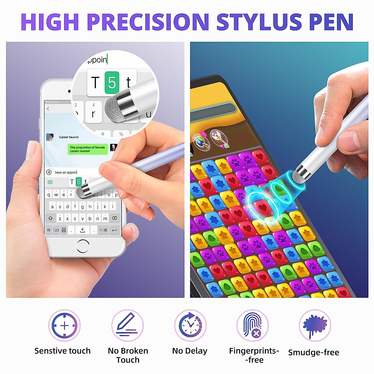 Long Stylus Pen for Touch Screen [3Pcs Mesh tip Precise Touch] Universal Stylist Pen for iPhone iPad Chromebook Capacitive Digital Drawing Fine Point Styluses