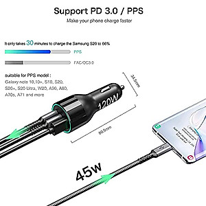 120W USB C Car Charger, URVNS 3-Port PD 100W PPS 45W QC 30W Super Fast Charging LED Laptop USB-C Car Adapter for iPhone 14 13 12 Pro Max Samsung S21 Ultra Note 20 iPad MacBook Pro Air