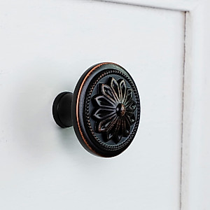 4 Pack - Oil Rubbed Bronze Cabinet Hardware knobs,1.4" Diameter Round Bronze Hardware for Cabinets, Cabinet Hardware Oil Rubbed Bronze,Flower Bronze knob for Dresser Drawers