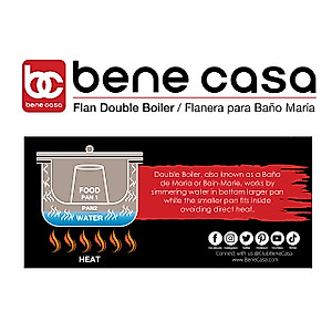 Bene Casa - Aluminum Flan Mold Double Boiler with Glass Lid (1.6 Liter) - Includes Aluminum Inner Pan (8") - Dishwasher Safe
