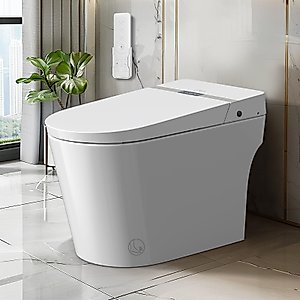 Smart Toilet with Build in Bidet, One Piece Tankless Toilet Elongated with Bidet and Dryer, Intelligent Toilet Electric with Auto Lid Open/Close, Heated Seat, Kick Flush, Night Light, LED Display