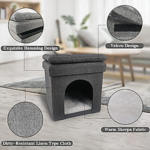 SICZON Cat House Ottoman, Modern Cat Condo for Indoor, 13"x13"x13" Foldable Cat Cube Bed for Kitten Sturdy Structure with Removable Lid