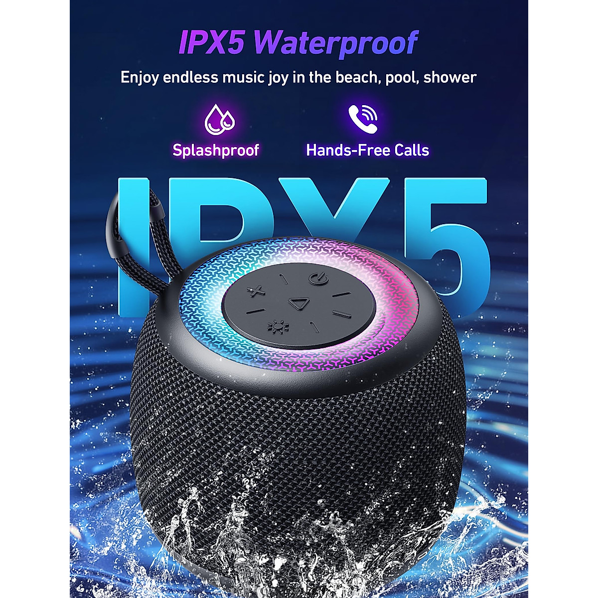 LENRUE F62 Portable Bluetooth Speaker with Bluetooth 5.3, RGB Lights, Stereo Sound & bass, Compact Size, IPX5 Waterproof, Lightweight Travel Speaker for Car Bicycle Bag and More Outdoor