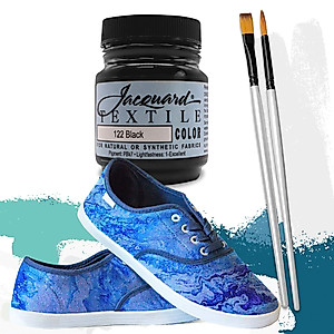 Moshify Jacquard Products Black Textile Color - Fabric Paint Made in USA - JAC1122 2.25-Ounces - Bundled Brush Set