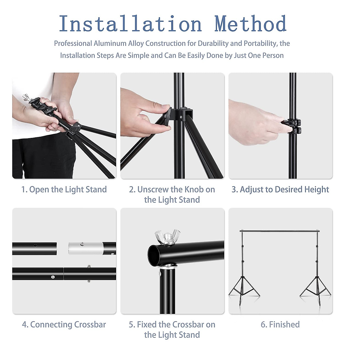 Walk Fly Backdrop Stand, 2x2m Adjustable Photography Muslin Background Support System Stand with Spring Clamps for Photo Video Studio Shooting, Christmas Parties Wedding