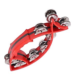 Eujgoov Plastic Hand Tambourine Bell, Fish Shaped Double Row Jingles Music Rhythm Toys(red)