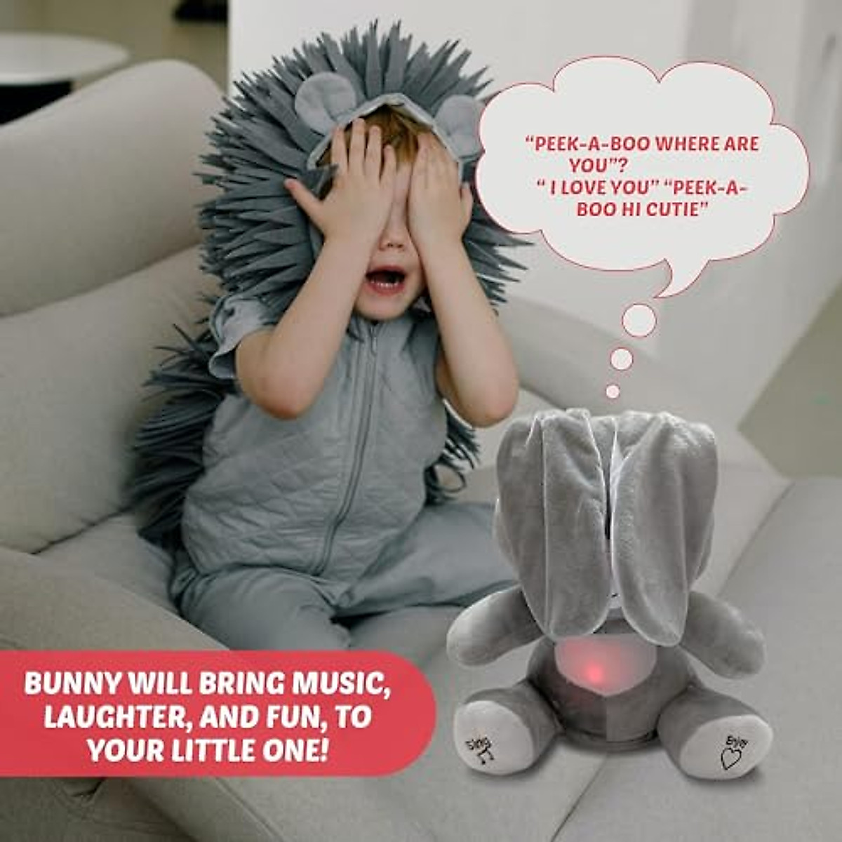 Bundaloo Plush Peek-A-Boo Bunny Animated Singing Play Along Stuffed Animal for Kids - Plays Games and Sings Songs (Peek-A-Boo Bunny)