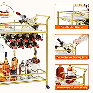 Lifewit Bar Cart, Home Bar Serving Cart, 2 Tier Drink Cart with 9 Wine Bottle Racks, Liquor Beverage Cart for Kitchen Dining Living Room Outdoor, 31.5" x 13" x 34.6", Gold